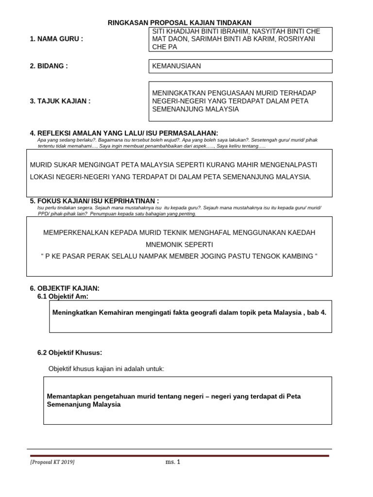 Ringkasan Proposal Kajian Tindakan | PDF
