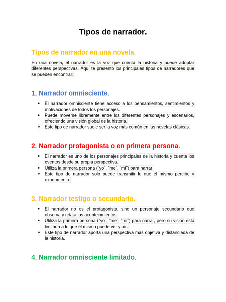 Tipos de Narrador | PDF