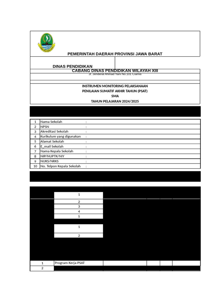 Instrumen Monitoring PSAT SMA 2025 | PDF