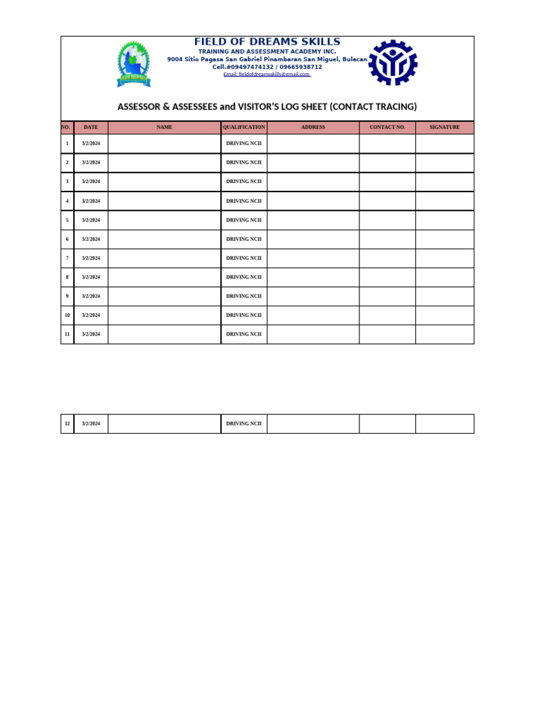 Assessors log book | PDF