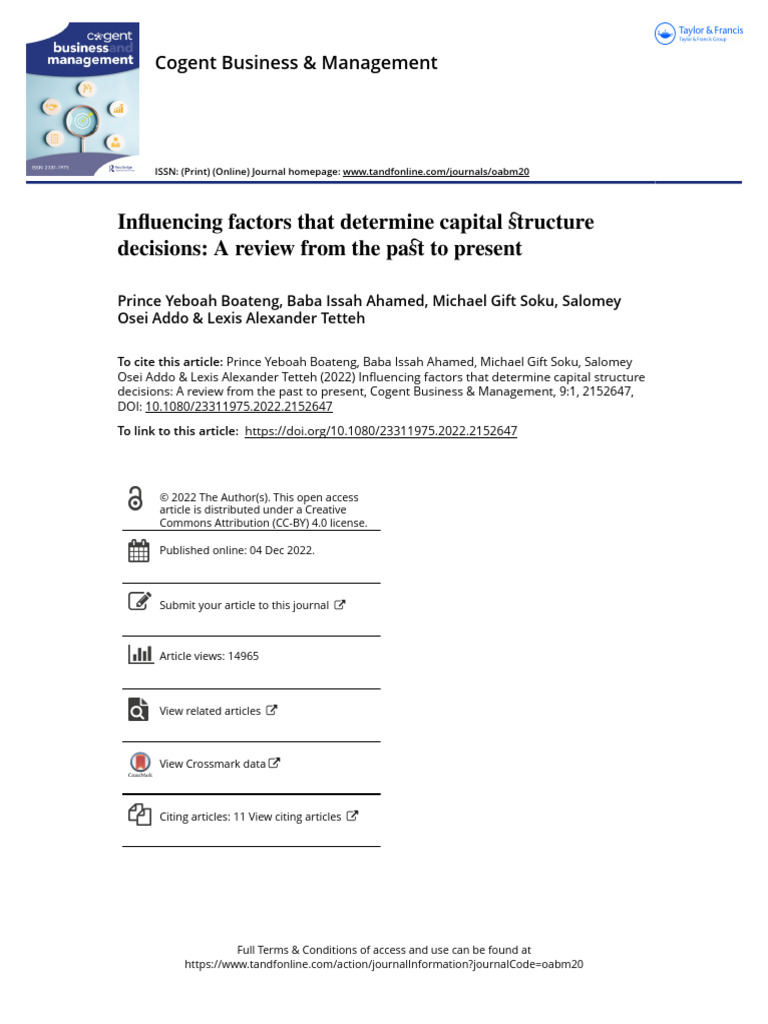 Influencing Factors That Determine Capital Structure Decisions A Review ...