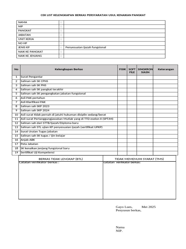 Form Ceklis KP Pi Fungsional | PDF