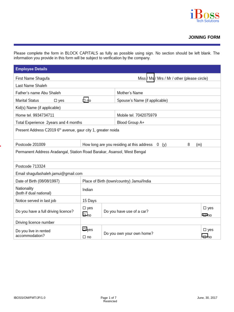 Iboss Om FMT JF Joining Form | PDF | Employment | Alternative Dispute ...