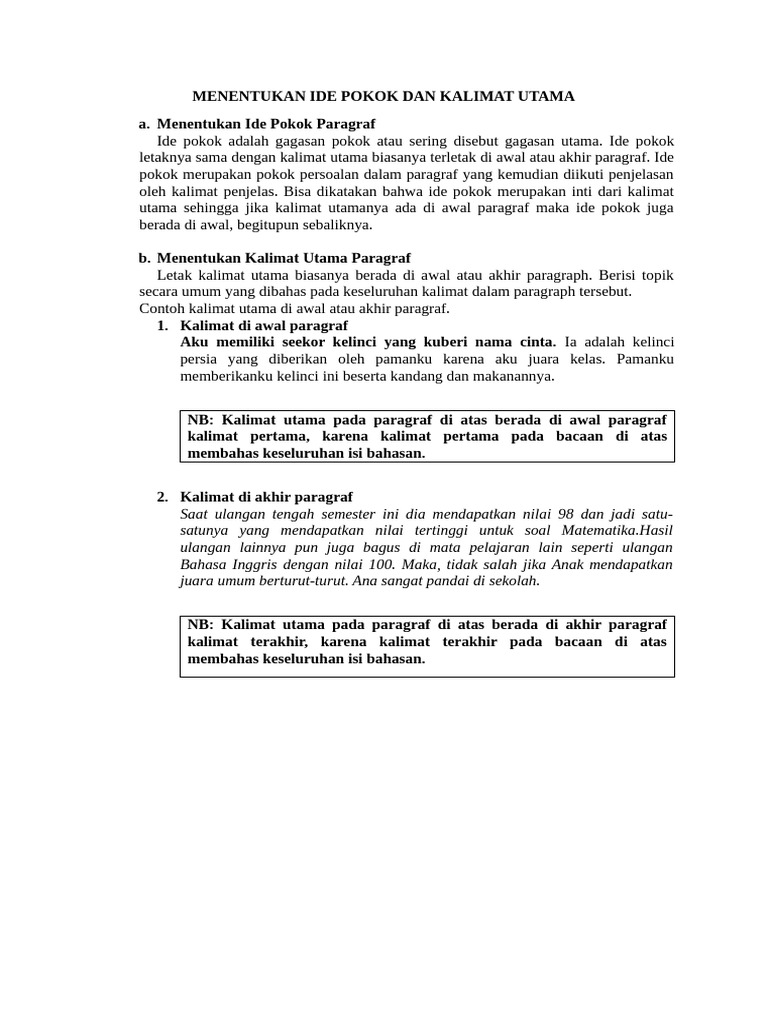 MENENTUKAN IDE POKOK DAN KALIMAT UTAMA | PDF