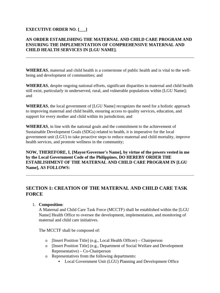 Establishment of Maternal and Child Care Program | PDF | Maternal ...