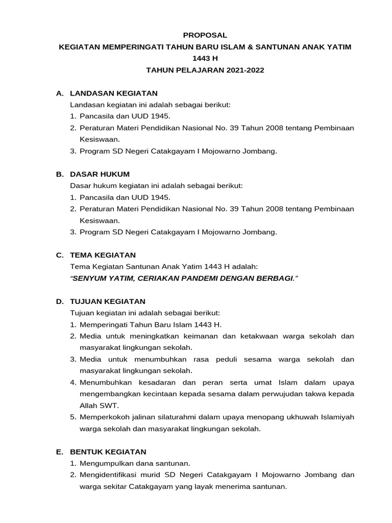 PROPOSAL KEGIATAN SANTUNAN ANAK YATIM 1443 H - Copy | PDF