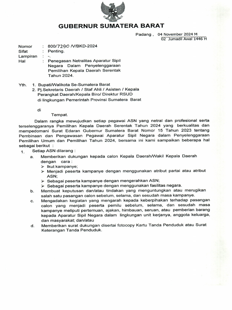 Surat Penegasan Netralitas ASN | PDF