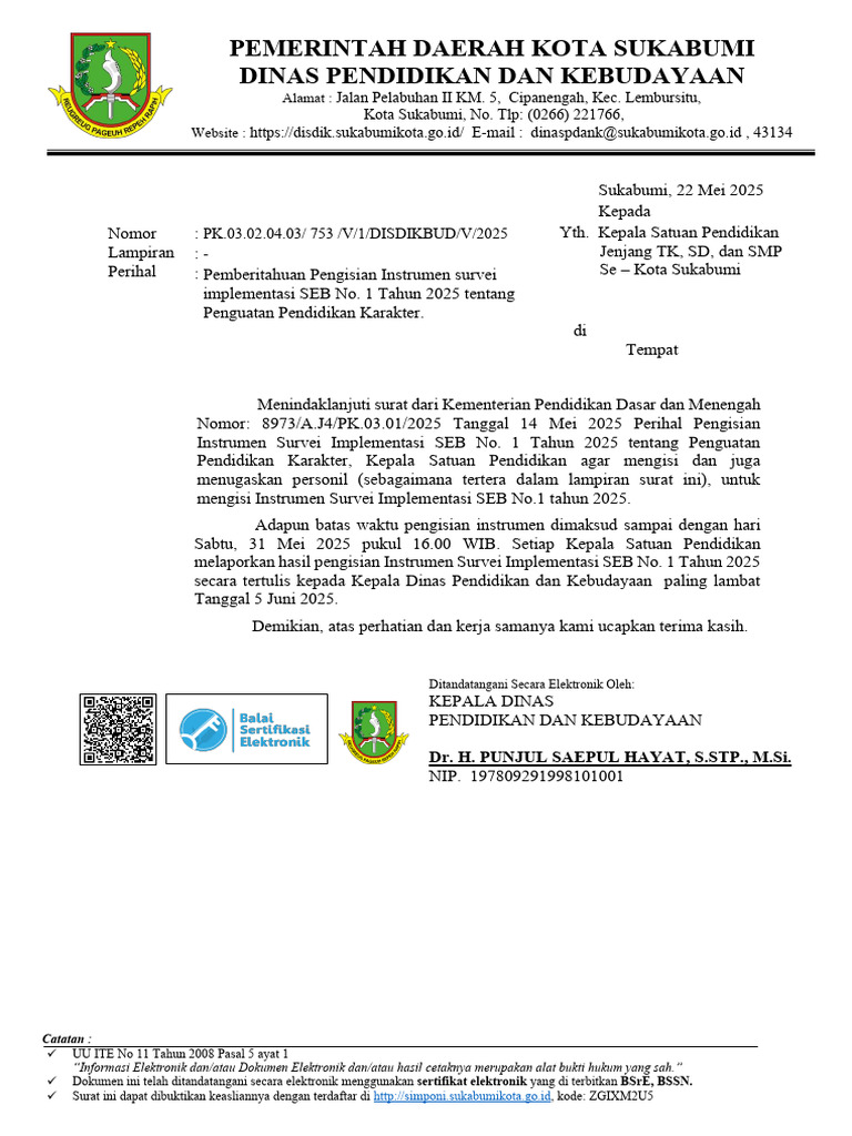 Surat Pemberitahuan Pengisian Instrumen Survei Imp - 250526 - 120811 | PDF