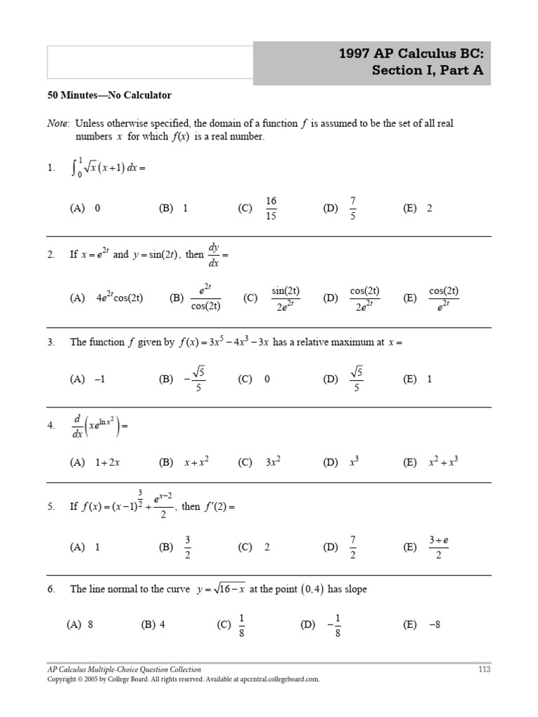 1997 AP Calculus BC Exam Questions | PDF | Tangent | Calculus