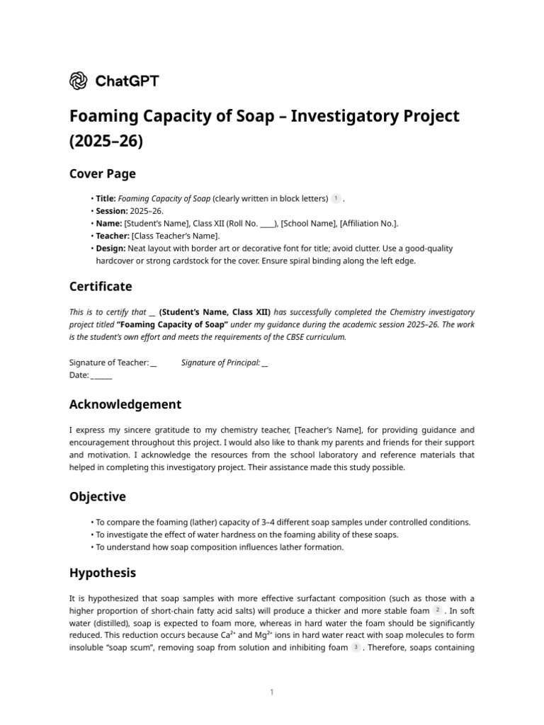 Foaming Capacity of Soap – Investigatory Project (2025–26) | PDF | Soap ...
