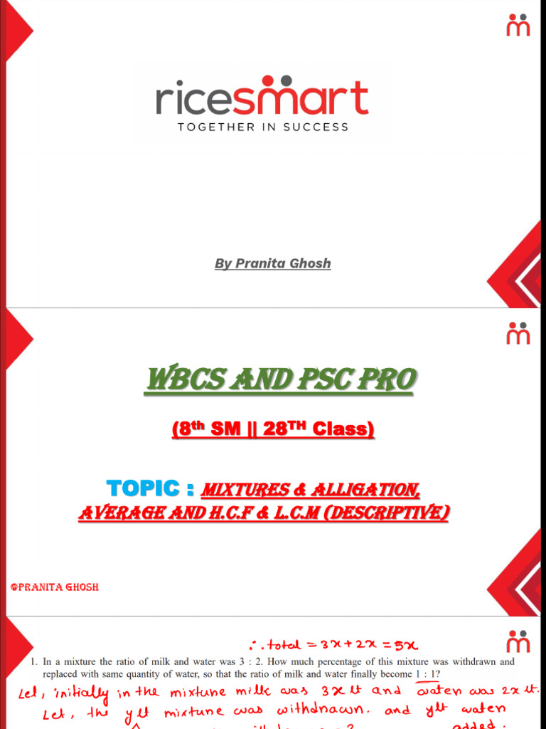 28th MIXTURES ALLIGATION AVERAGE AND H.C.F L.C.M | PDF
