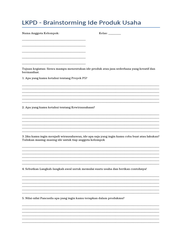 LKPD 1_Brainstorming_Ide_Produk | PDF