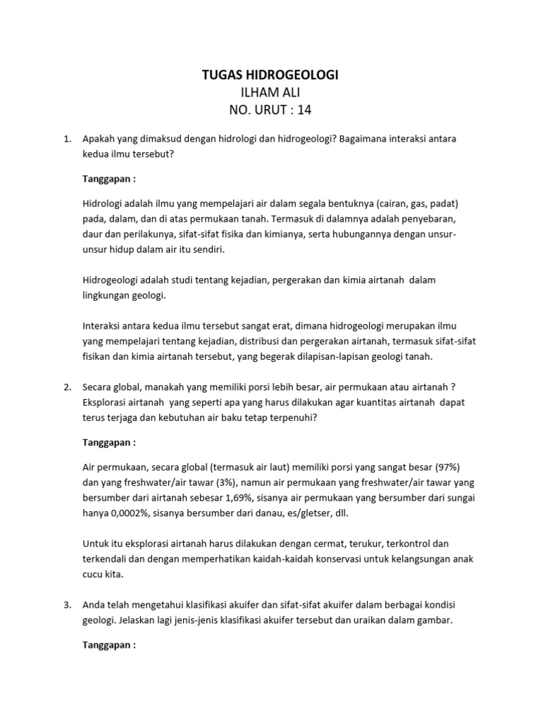 Tugas Hidrogeologi: Konsep dan Eksplorasi | PDF