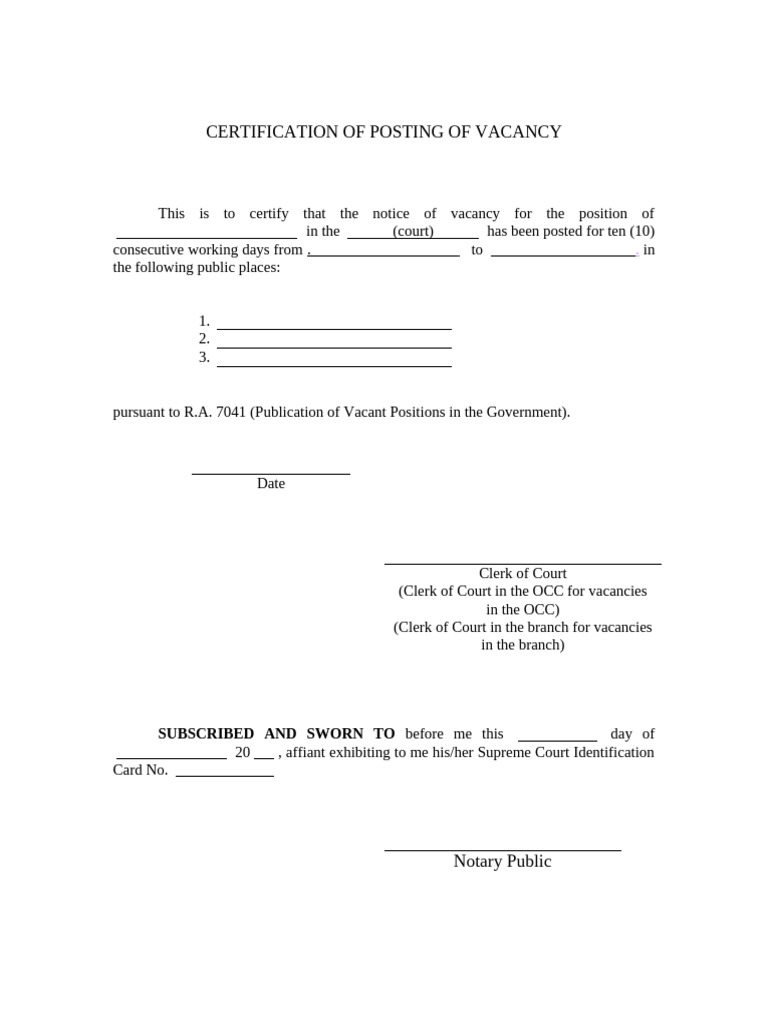 Certification of Posting of Vacancy | PDF
