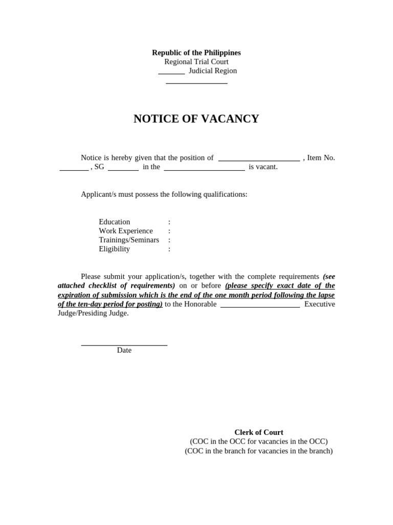 Notice of Vacancy | PDF