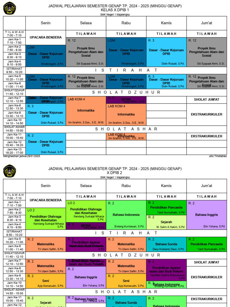 Jadwal Siswa Semester Genap Minggu Genap TP. 2024-2025 Revisi | PDF