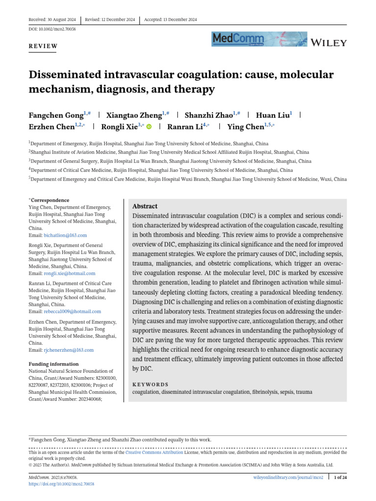 MedComm - 2025 - Gong - Disseminated Intravascular Coagulation Cause ...