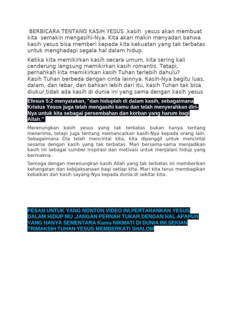 Berbicara Tentang Kasih Yesus | PDF