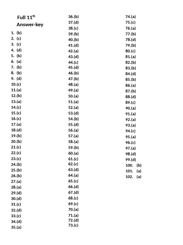 Full 11th Ans key | PDF