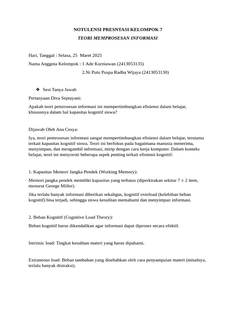 Notulensi Belajar Dan Pembelajaran Kelompok 6 | PDF