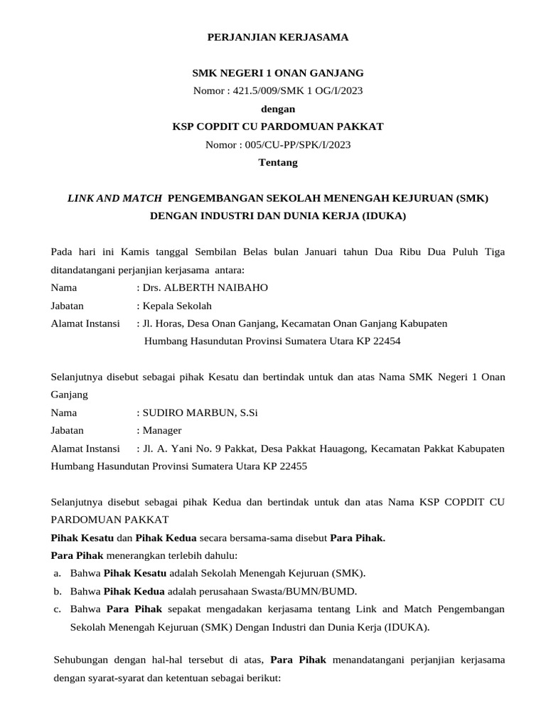 Perjanjian Kerjasama Cu Pakkat | PDF