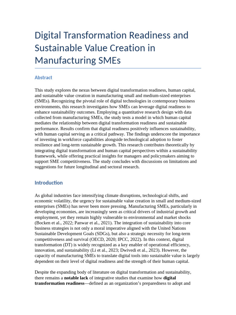 Digital Transformation SME Research Full Draft | PDF | Sustainability ...