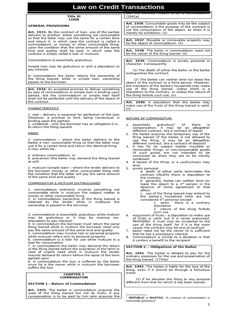Understanding Commodatum and Mutuum Loans | PDF | Interest | Loans