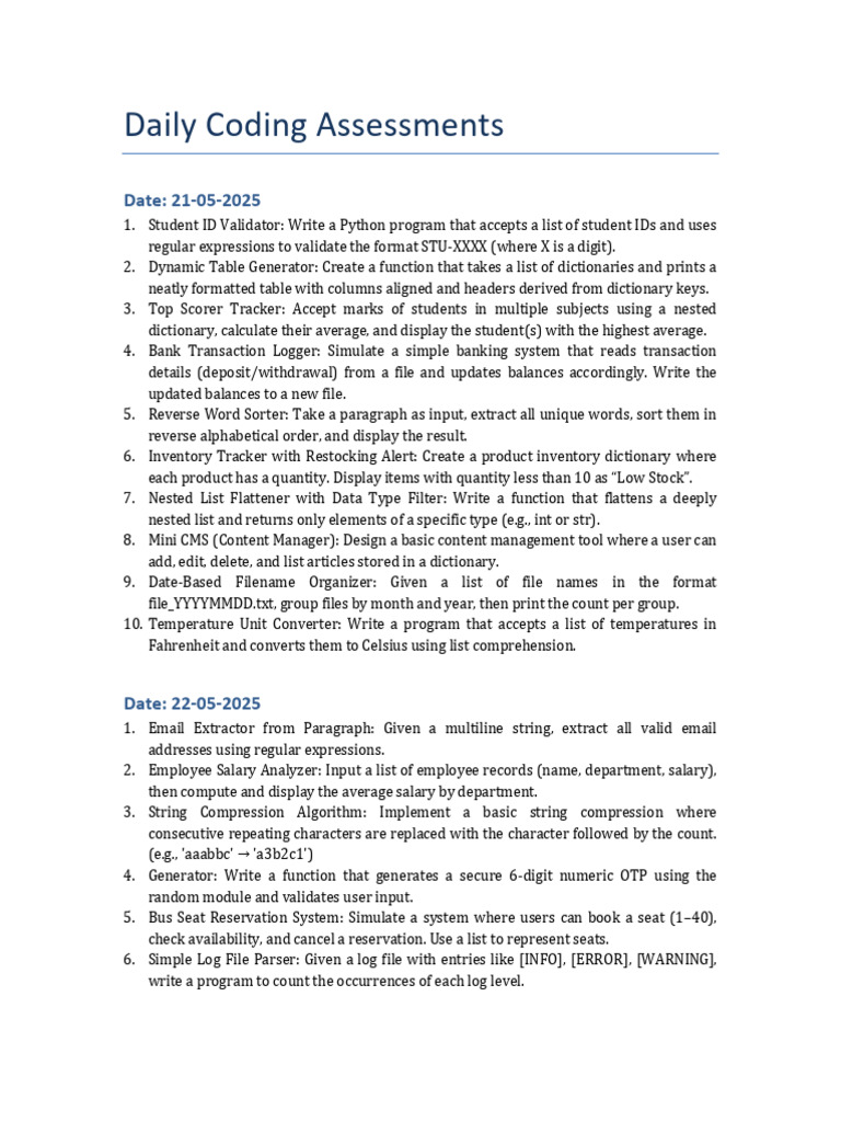 Daily Coding Assessments 21 22 May 2025 | PDF | Computer File | Password