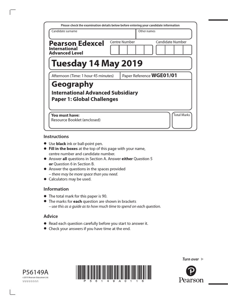 June 2019 QP - Unit 1 Edexcel Geography IAL | PDF | Physical Geography ...