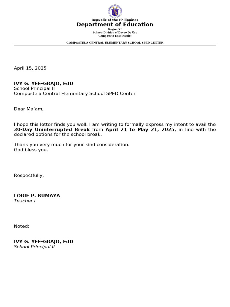 Uninterrupted Break Letter | PDF