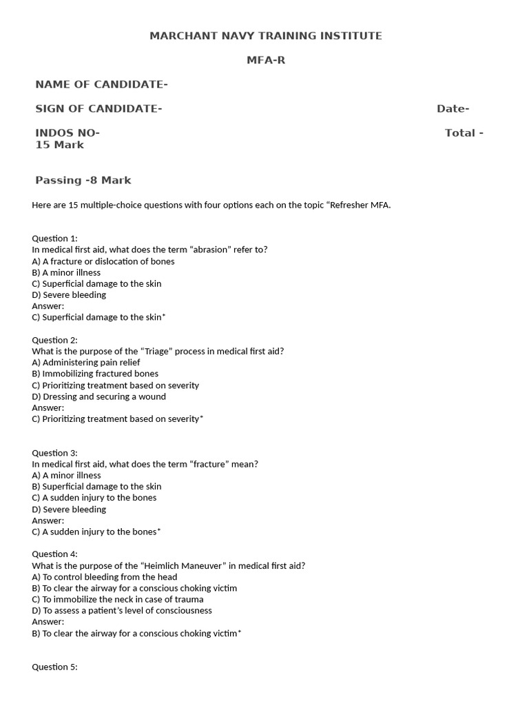 MFA Set 2 Question and Answer | PDF | First Aid | Medicine