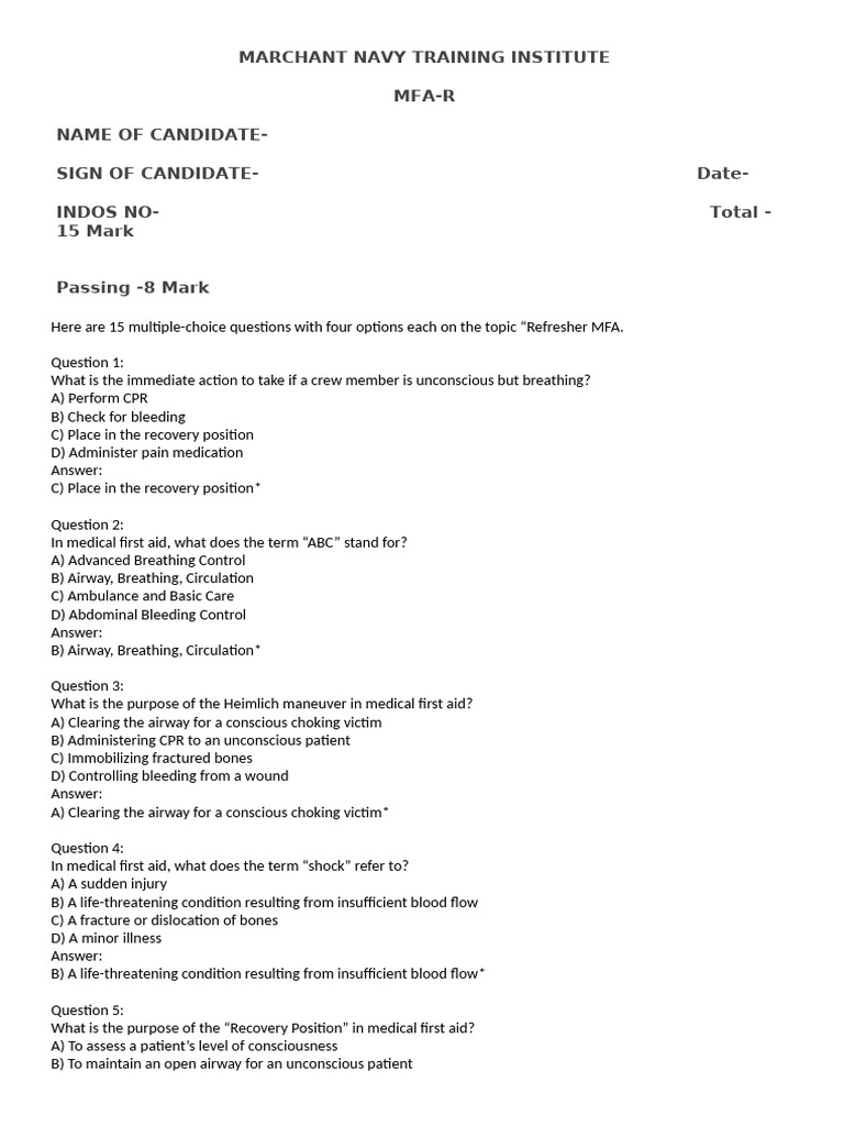 MFA Set 1 Question and Answer | PDF | Cardiopulmonary Resuscitation ...