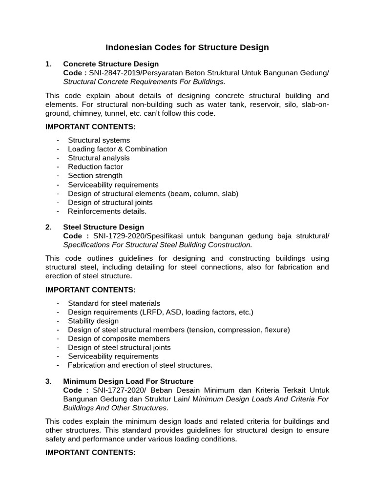 Indonesian Codes For Structure Design | PDF | Structural Load | Structural Engineering