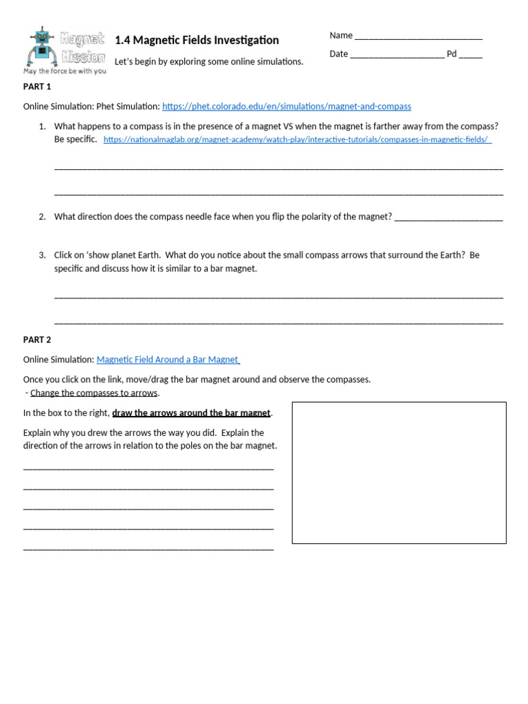 1.4 Magnetic Fields Investigation | PDF | Compass | Magnet