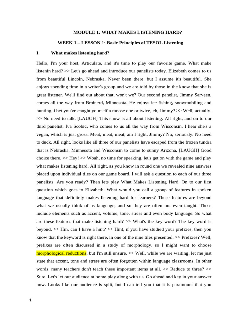 TESOL - Listening | PDF | Learning | Stress (Linguistics)