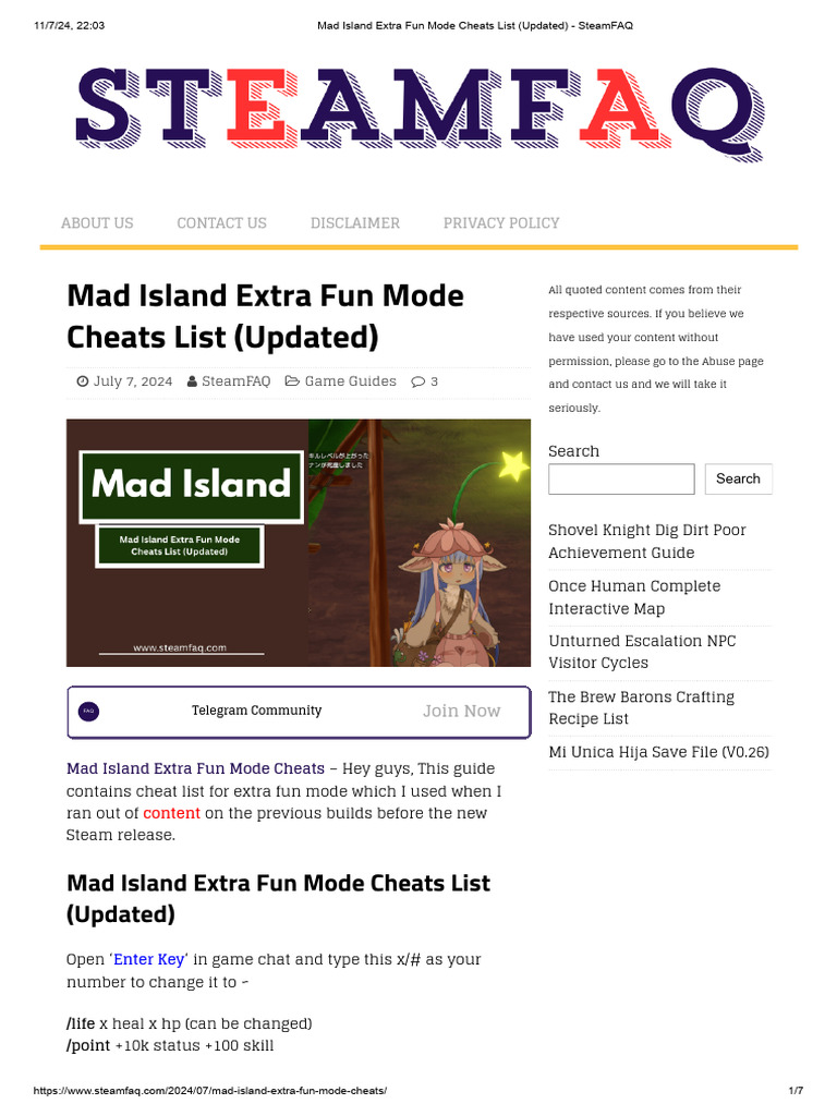 Mad Island Extra Fun Mode Cheats List (Updated) - SteamFAQ | PDF | Multiplayer Online Games ...