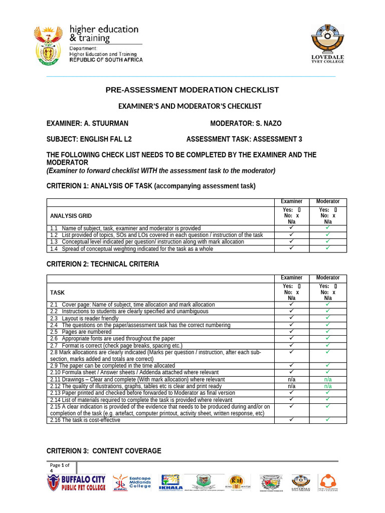 Pre Moderation - Functional Writing l2 Checklist 2025 | PDF | Cognition ...