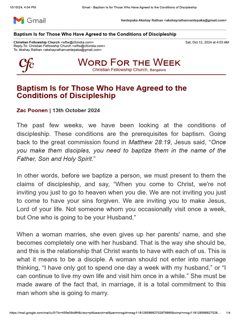 Baptism Is For Those Who Have Agreed To The Conditions of Discipleship ...