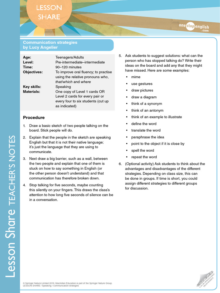 Communication Strategies for Speaking Skills | PDF | Communication ...