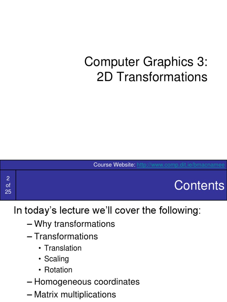 Computer Graphics 3: 2D Transformations: Course Website | PDF | 2 D ...