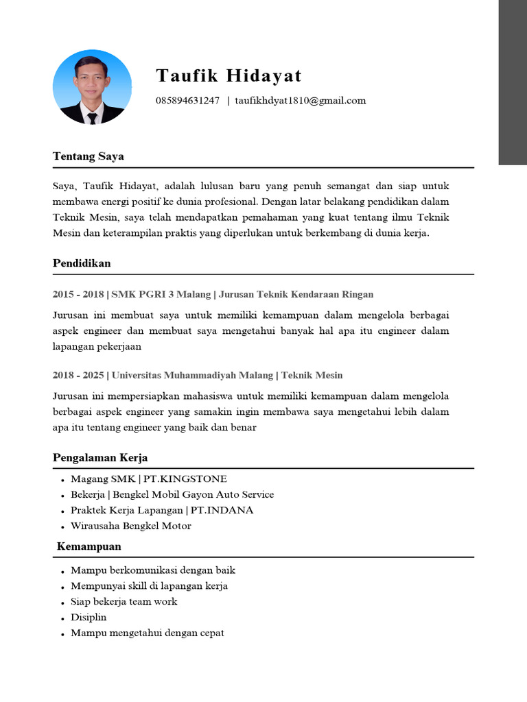 CV. Terbaru - Taufik Hidayat | PDF