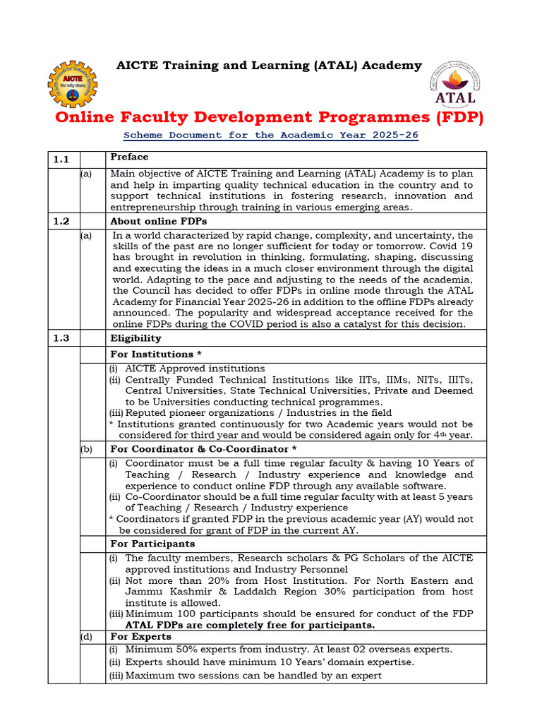 ATAL 6 Days Online FDP Scheme Document 2025-26 | PDF | University | Computing