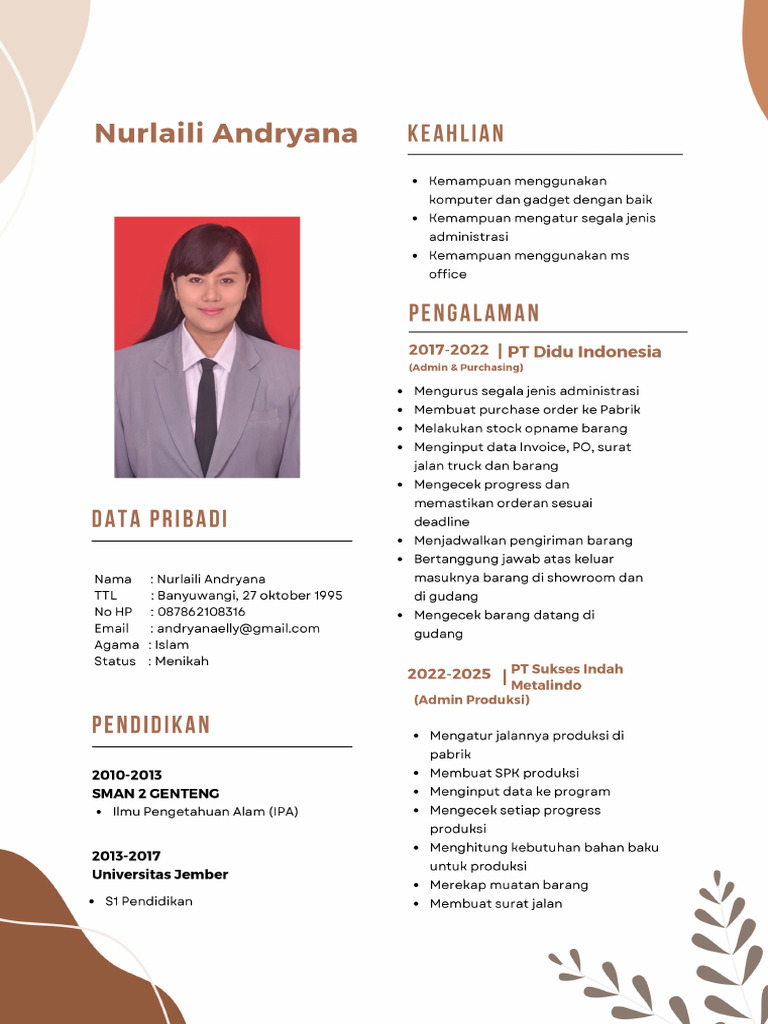 CV NURLAILI ANDRYANA - Elly Andryana | PDF
