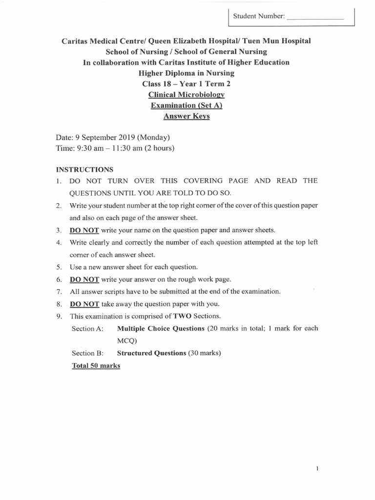 HDN2018 Clinical Microbiology Past Exam Paper | PDF