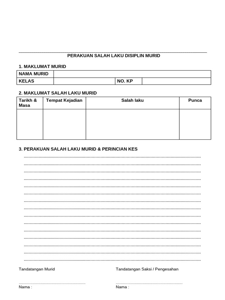 Borang Perakuan Salah Laku Murid | PDF