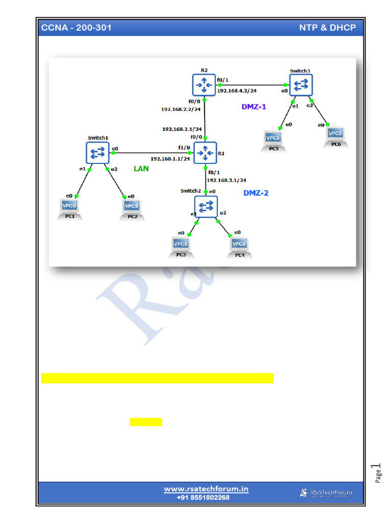 CCNA 200-301: NTP & DHCP Setup Guide | PDF | Ip Address | Wide Area Network