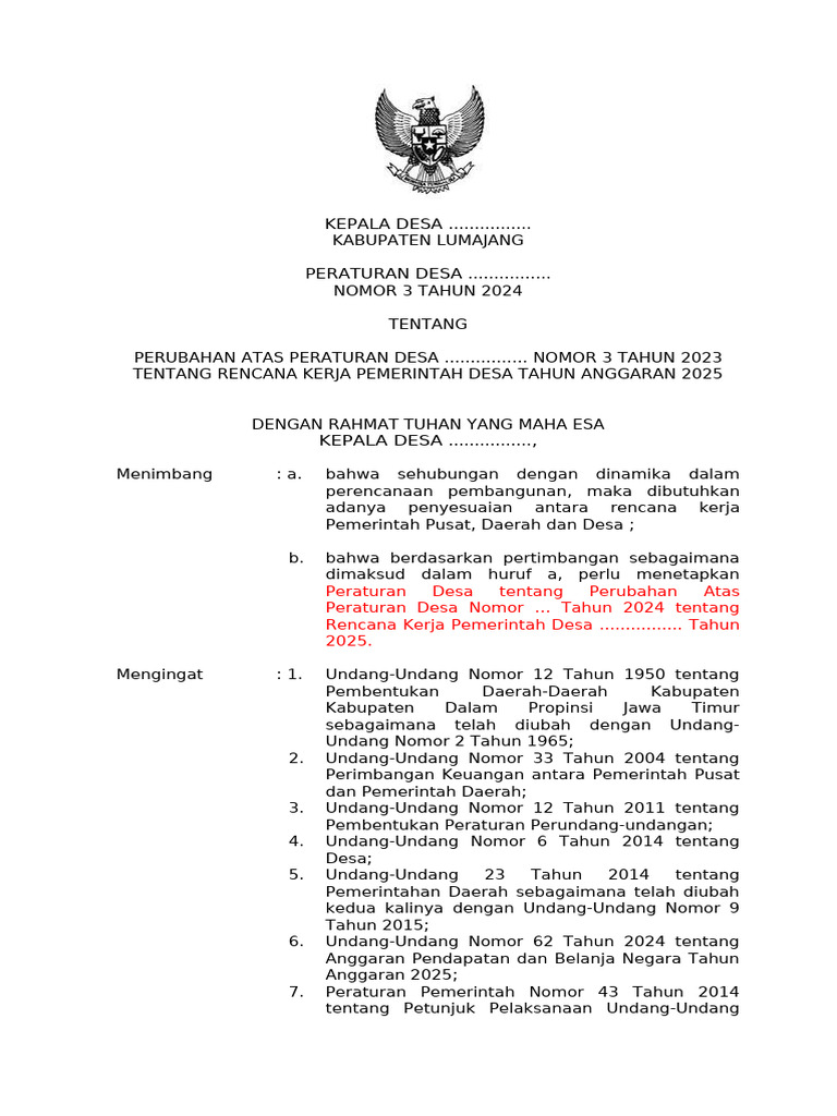 Peraturan Desa ......... Perubahan Rkpdes | PDF