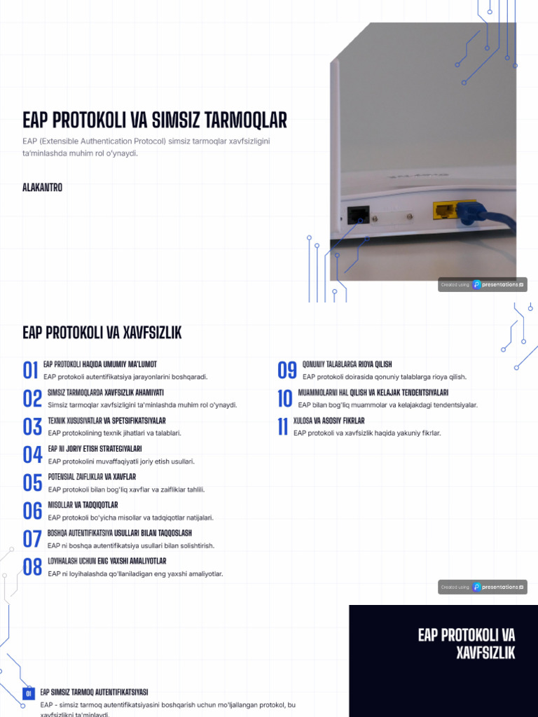 EAP Protokoli va Simsiz Tarmoqlar Xavfsizligi | PDF