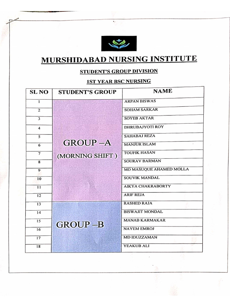 Group Division 1st Year BSC | PDF