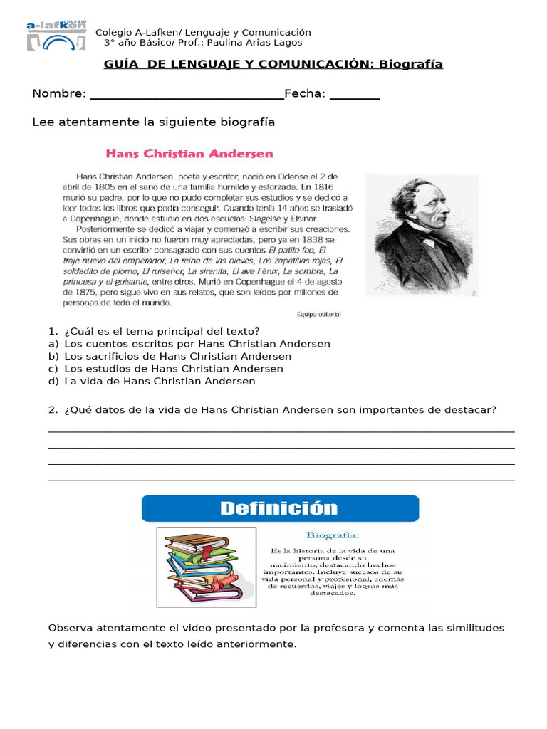 Guia Lenguaje Biografia Vs Autobiografia | PDF